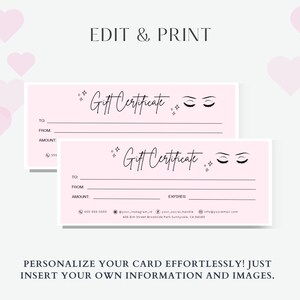 Eyelash Extension Gift Certificate, Lash Boost Gift Certificate, Spa ...