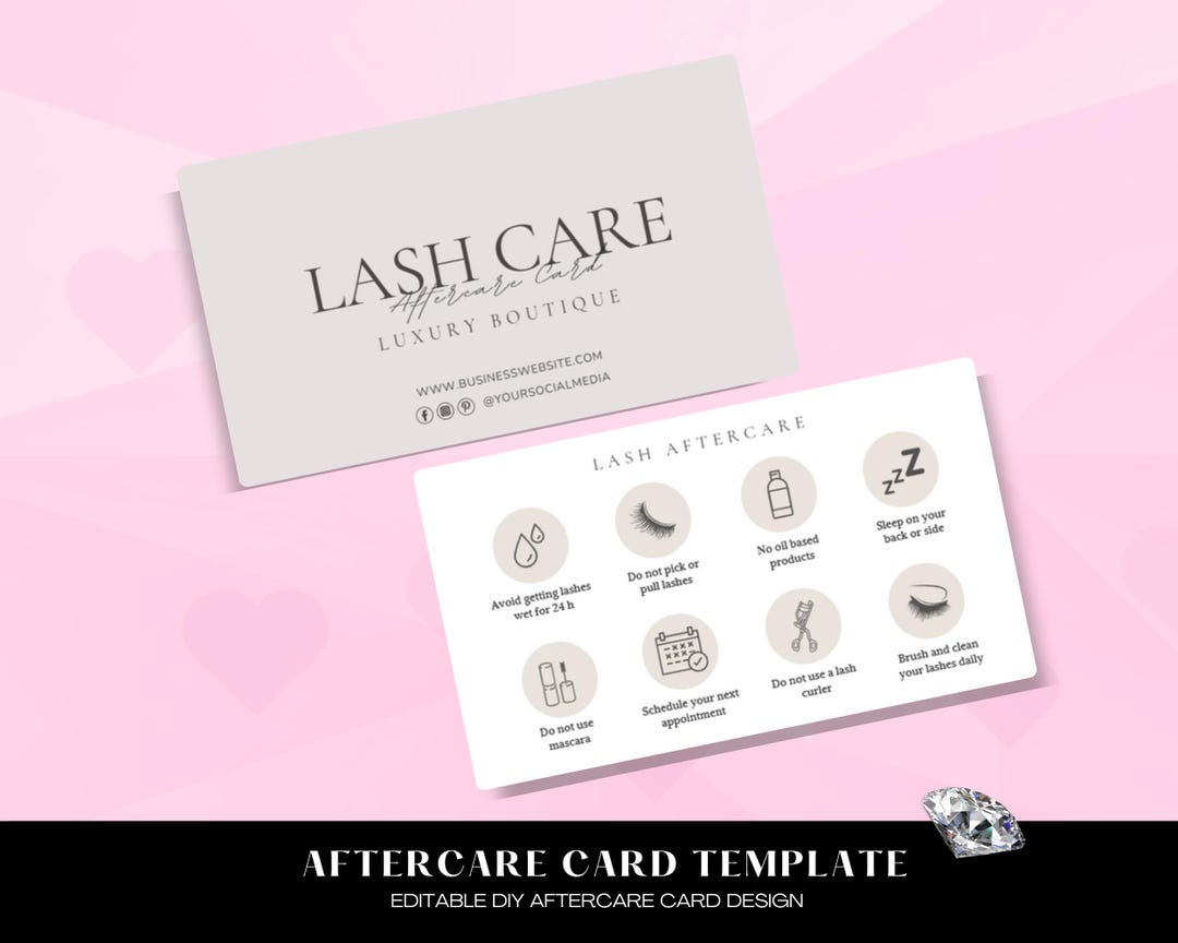 Editable Lash Aftercare Card Template, Lash Extension Card, Eyelash ...
