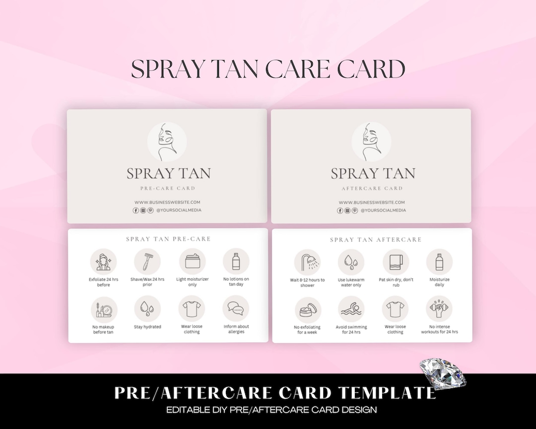 Editable Spray Tan Care Card Template, Tanning Aftercare Instructions ...