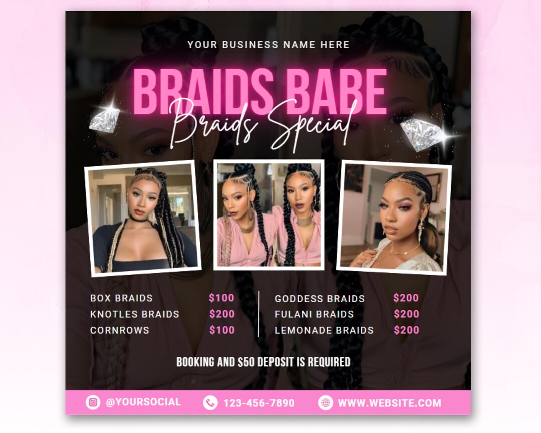 Braids Specials Flyer, DIY Flyer Template Design, Braids Appointment ...