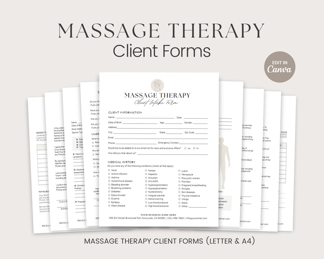 Massage Therapy Form, Massage Intake Form, Massage Aftercare, Massage ...