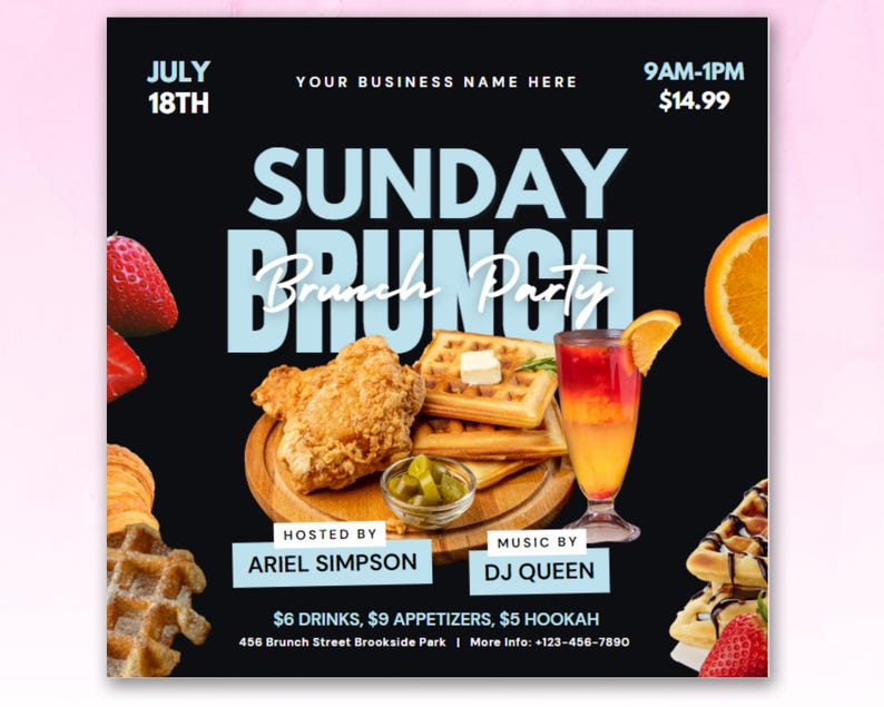 DIY Brunch Flyer, Sunday Brunch Flyer, Brunch Invitation, Business ...