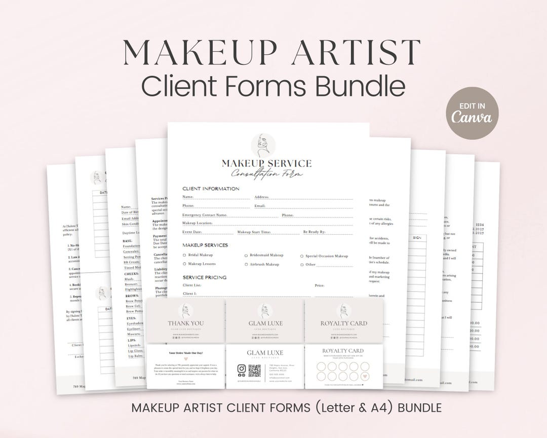 Makeup Artist Forms, Client Intake Form, Client Record Cards, Face ...