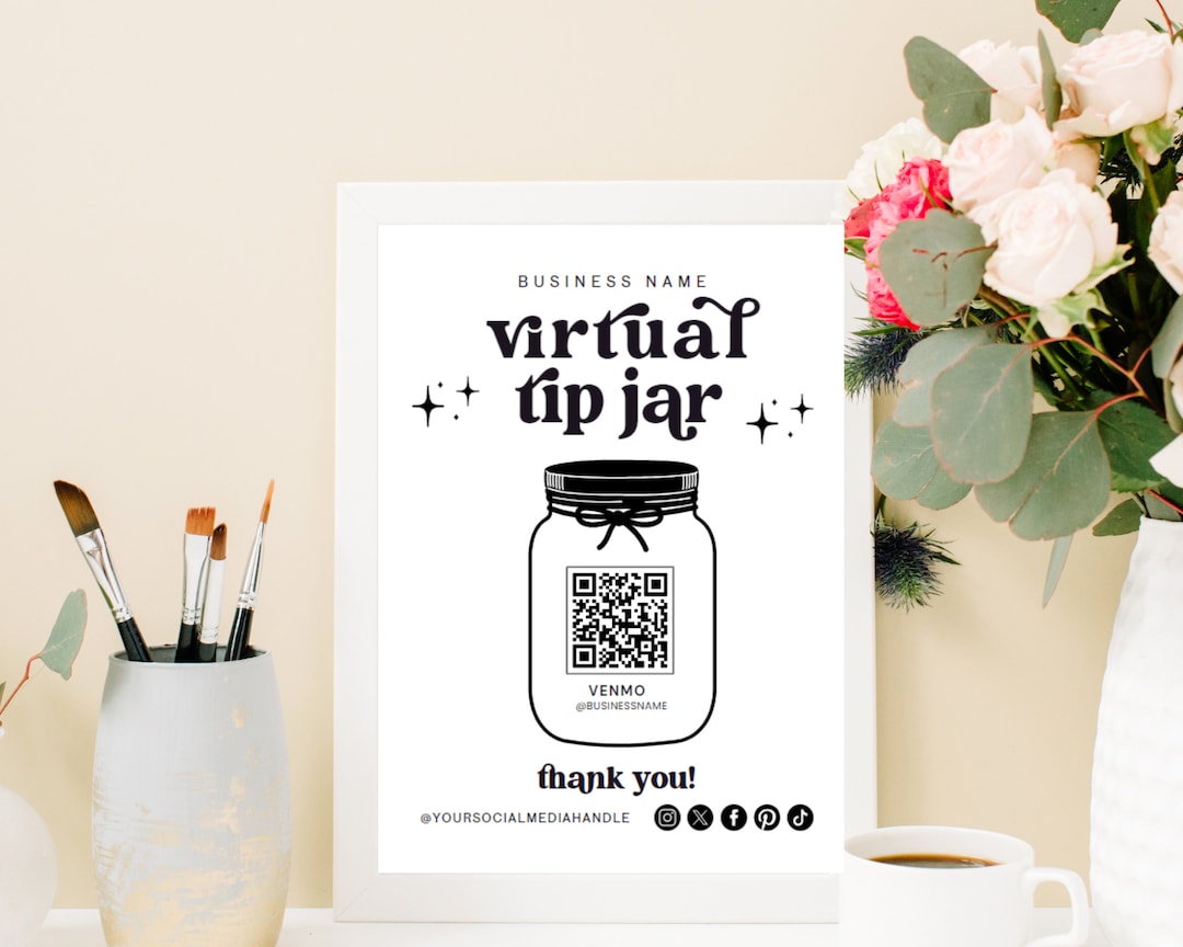Virtual Tip Jar Sign Template, QR Code Sign Template, Venmo Payment ...