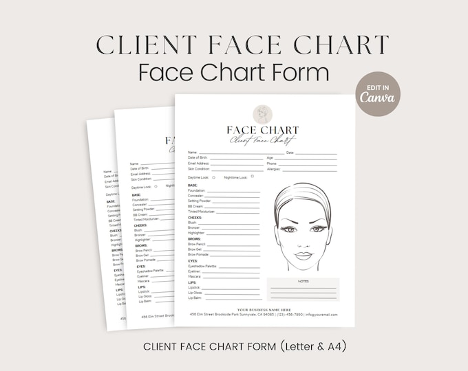 Makeup Face Chart, Face Chart Practice Sheets, Printable Make up ...