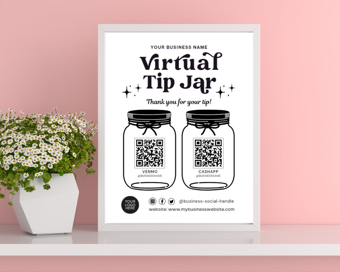 Virtual Tip Jar Qr Code Sign, Bartender Tipping Sign, DIY Personalized ...