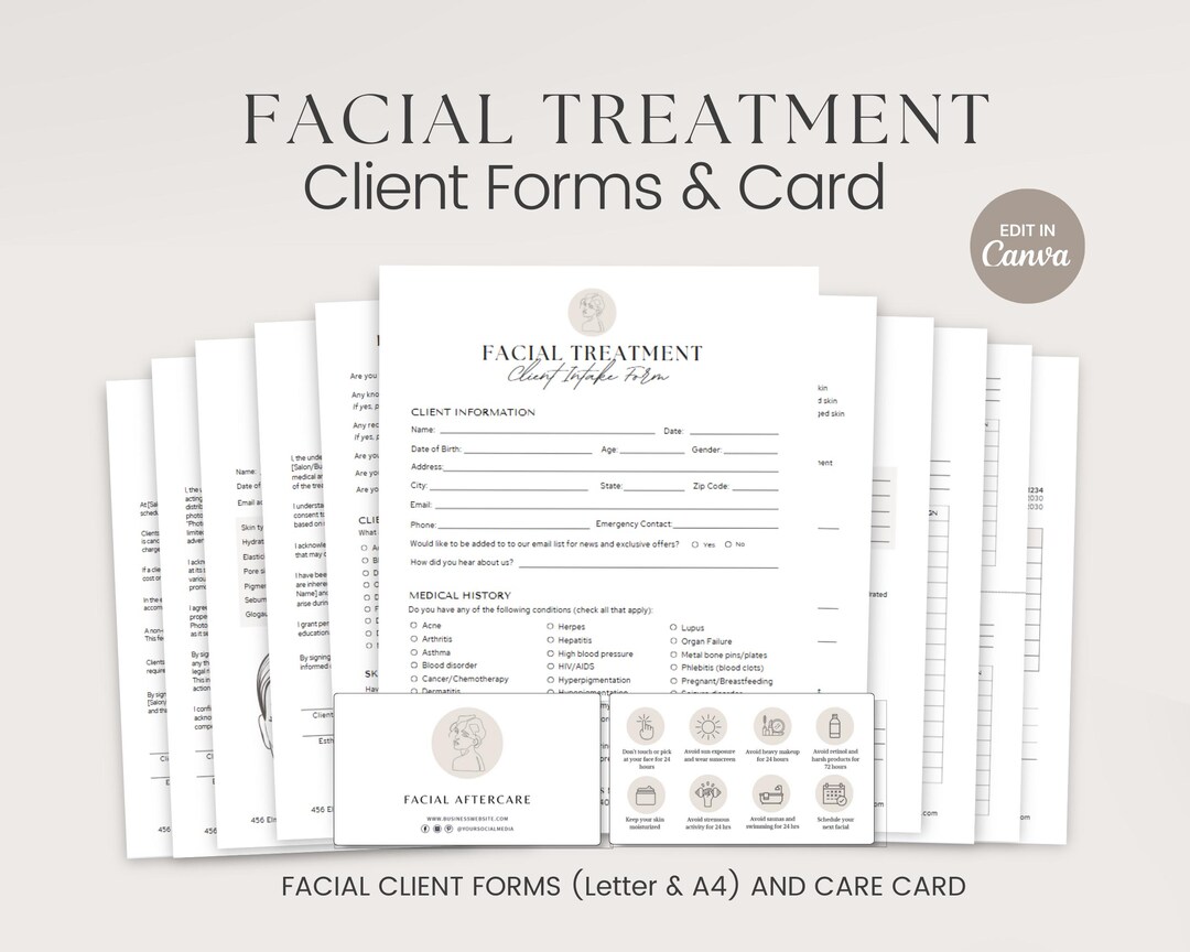 Facial Consultation Form, Facial Forms, Esthetician Consent Forms ...