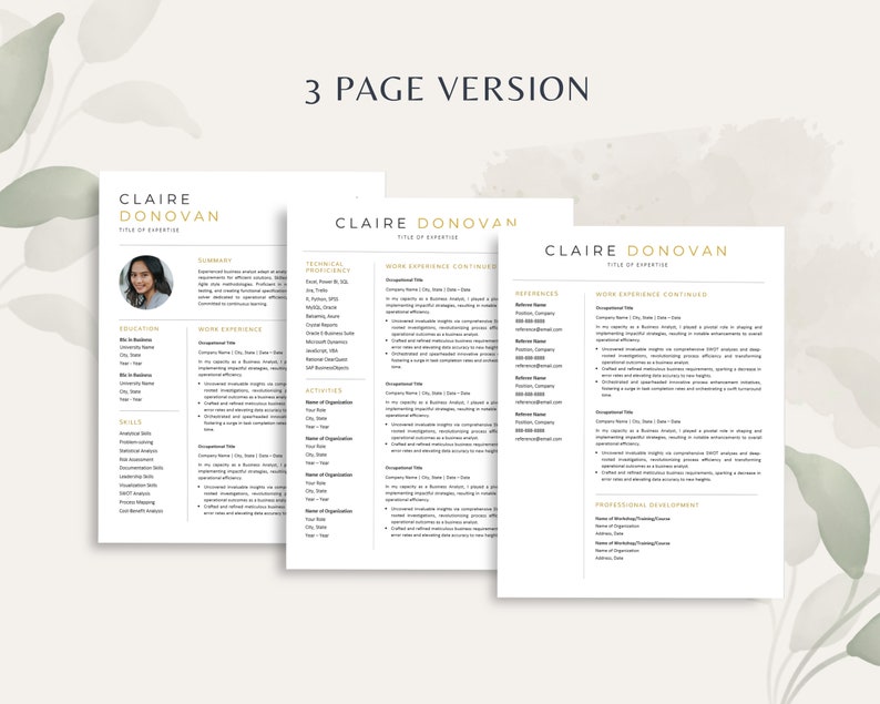 Gold Resume Template for Google Docs, Word & Pages, Resume Template ...
