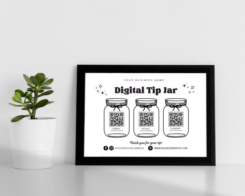 Printable Virtual Tip Jar Venmo Payment Sign, Editable QR Code Tips Accepted Sign Canva Template ...
