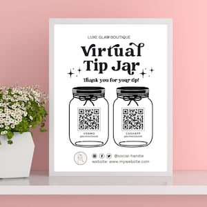 Printable Virtual Tip Jar Venmo Payment Sign, Cash App QR Code Small Business Sign, Salon Sign ...