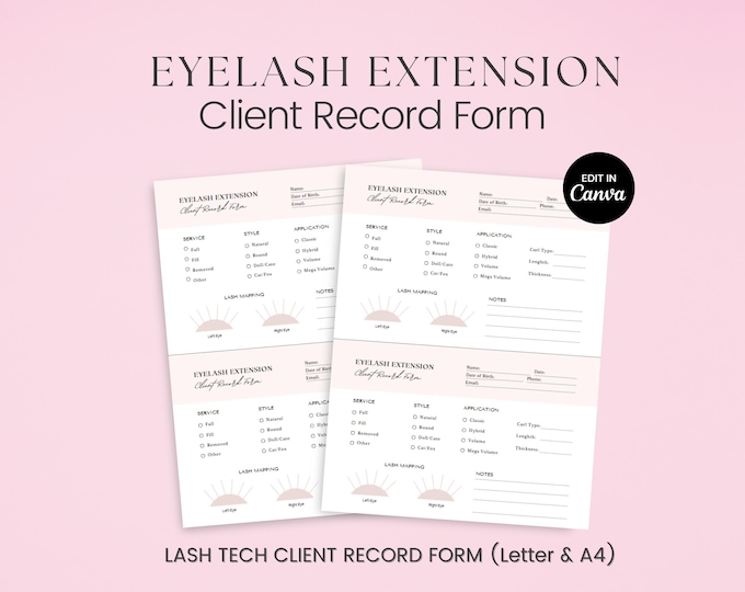 Lash Client Record Template, Editable Lash Mapping Printable Form ...