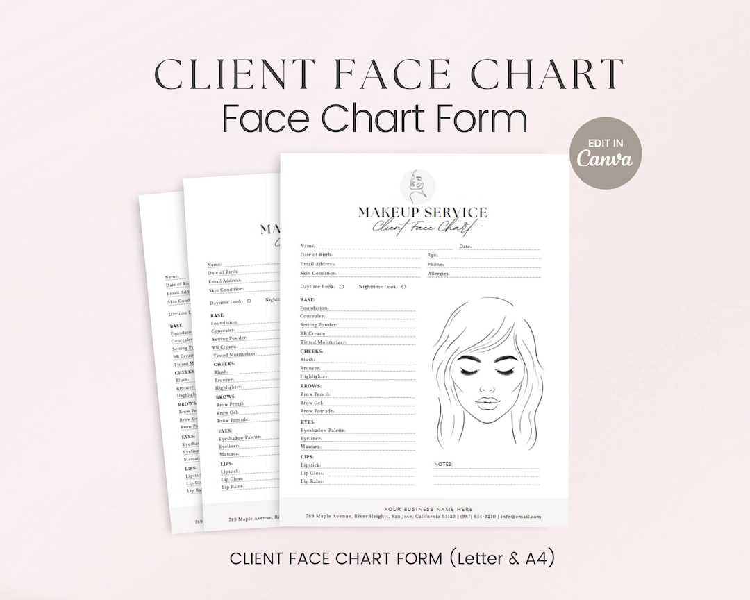 Makeup Artist Face Chart, Makeup Consultation Form, Makeup Artist Form ...