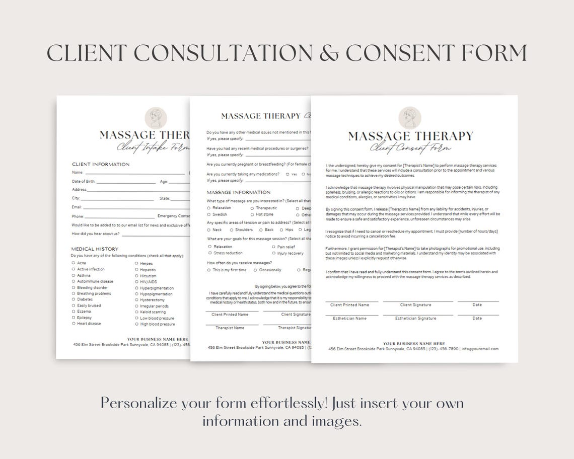 Massage Therapy Form, Massage Intake Form, Massage Aftercare, Massage ...