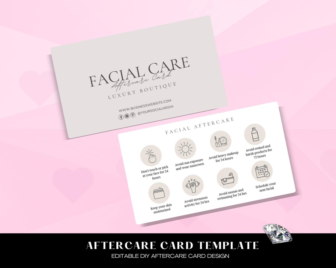 Editable Facial Aftercare Card Template, Facial Treatment Post Care ...