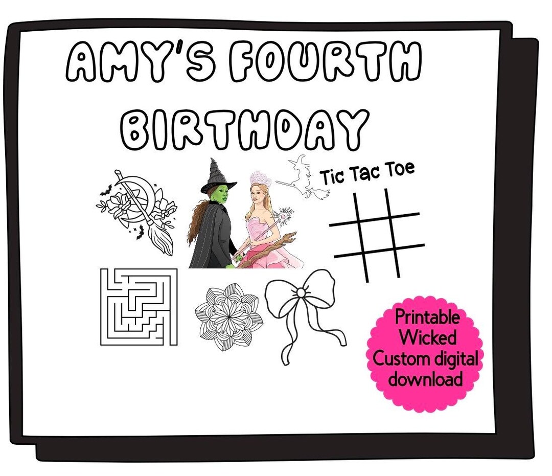 Wicked Birthday Party Activity Sheet Personalized Party Placemat ...