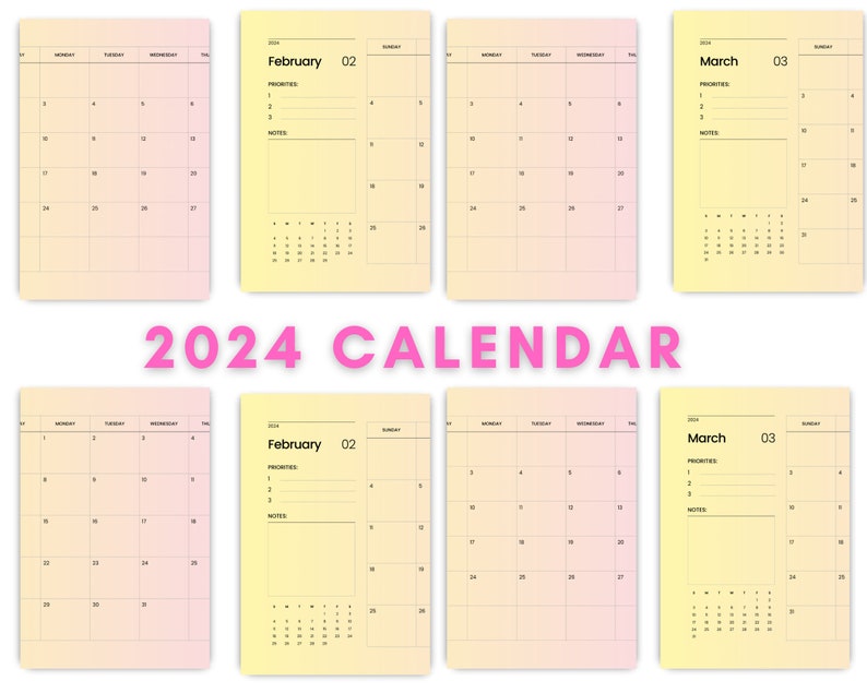 Calendar 2024 Printable, 2024 Calendar Printable, Digital Calendar 2024 ...