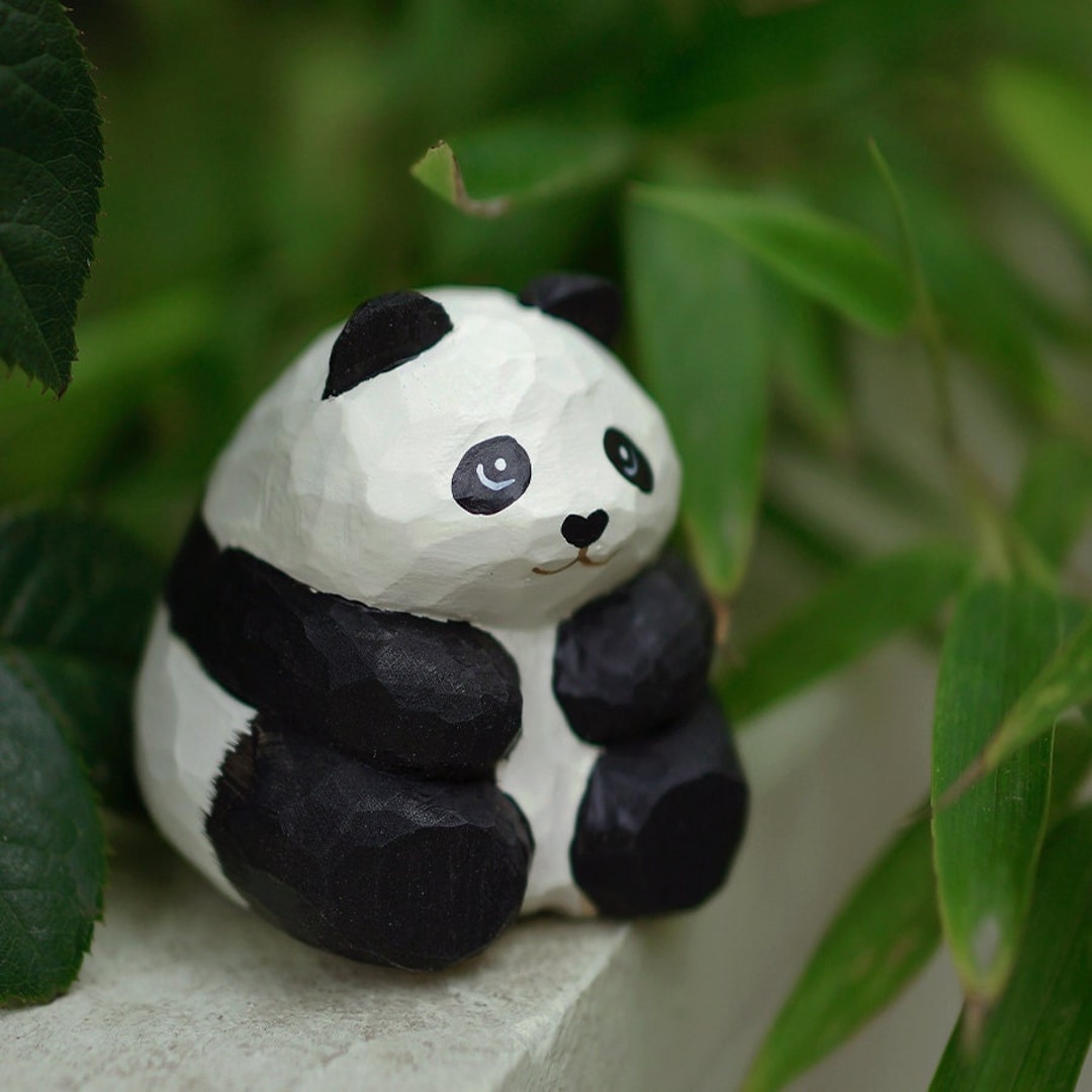 Wood Carving Giant Panda Pure Hand Carved Wooden Ornaments - Etsy