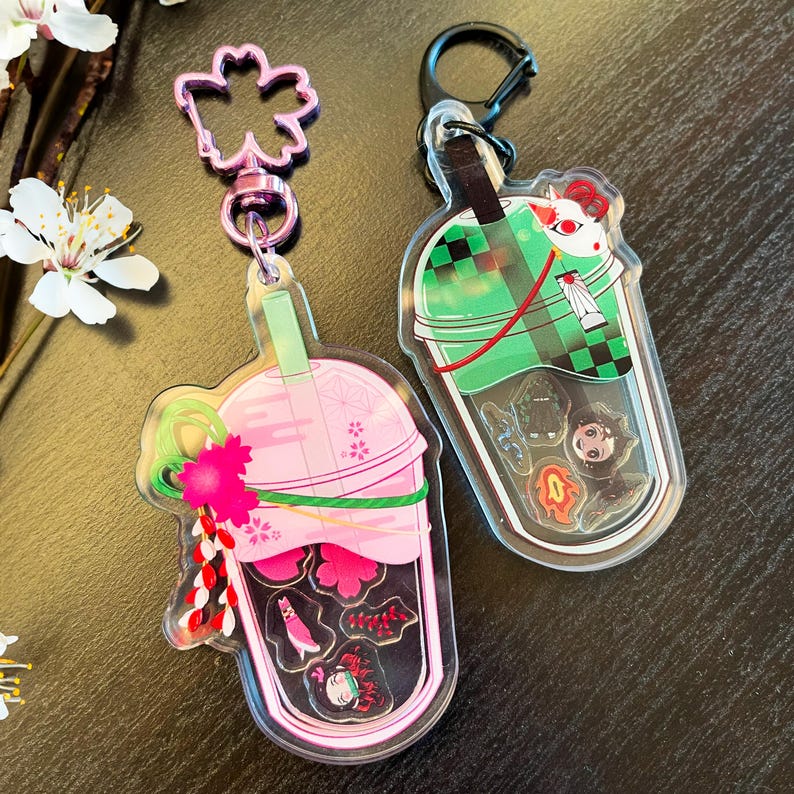 Keychains Shaker "demon Slayer" – Nezuko & Tanjiro (bubble Tea) - Etsy