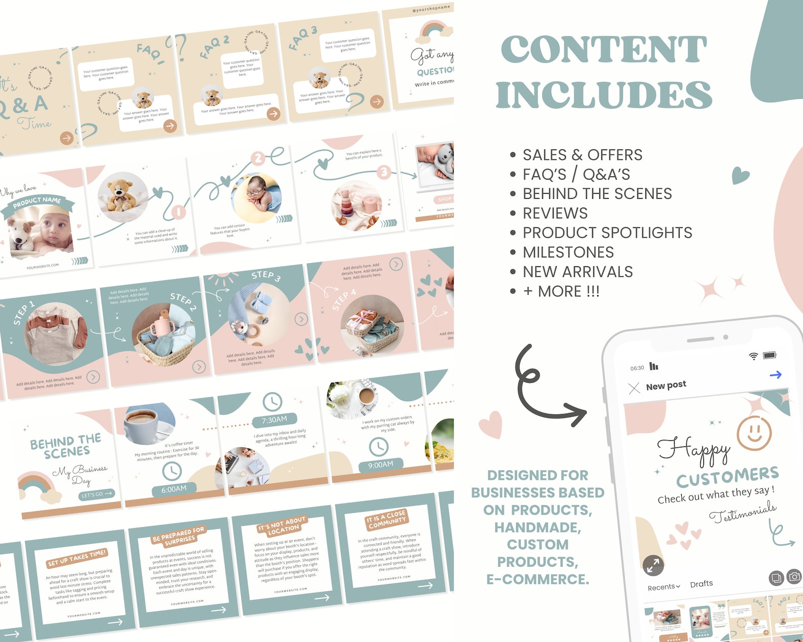 Pastel Boho Instagram Carousels Post Templates -kids Baby Handmade ...