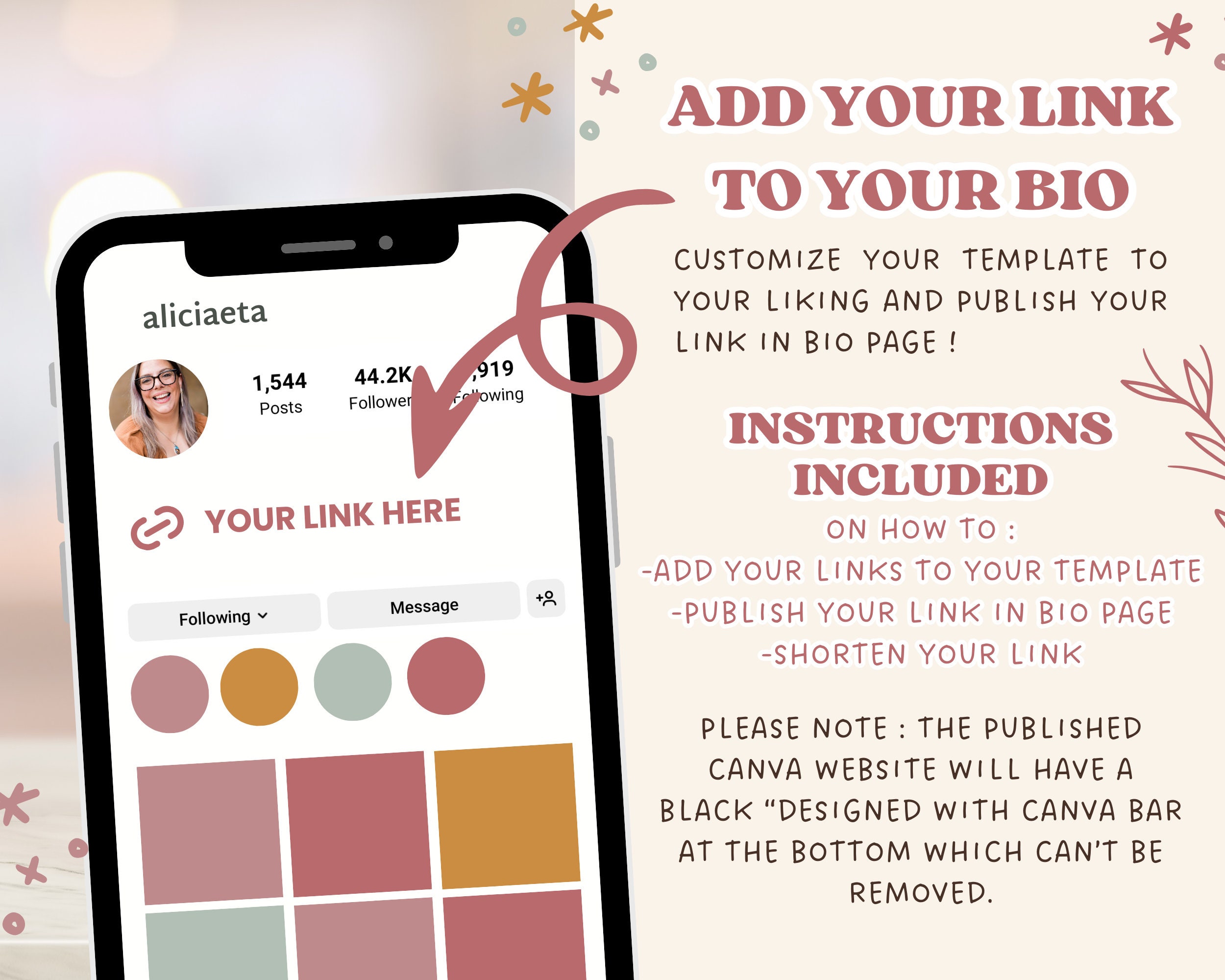 Modern Boho Link in Bio Canva Templates Links Website Instagram Landing ...