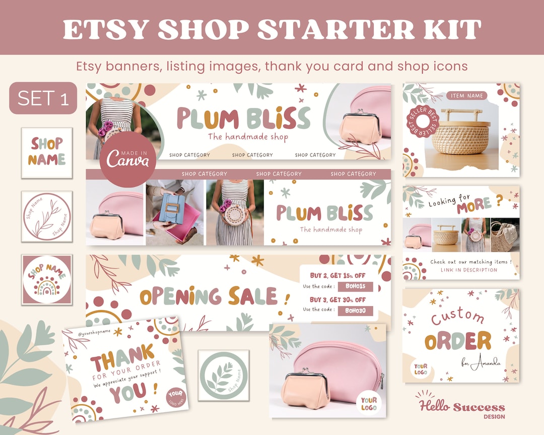 Modern Boho Etsy Shop Kit Pastel Etsy Shop Banner Canva Template ...