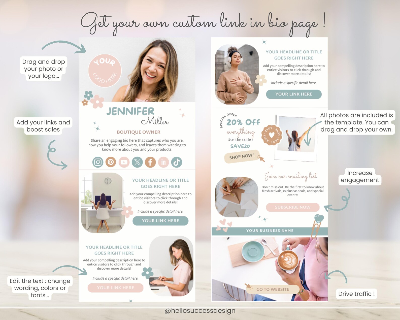 Pastel Boho Link in Bio Template Canva, Links Website, Instagram ...