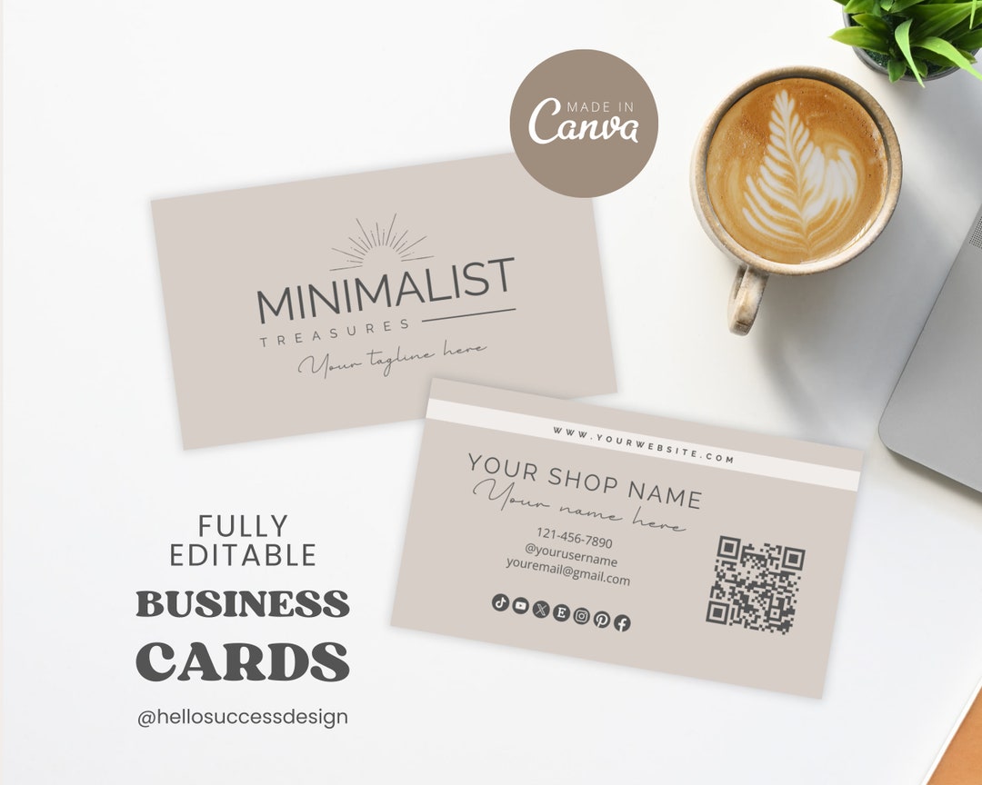 Minimalist Neutral Beige QR Code Business Card Templates - Natural ...