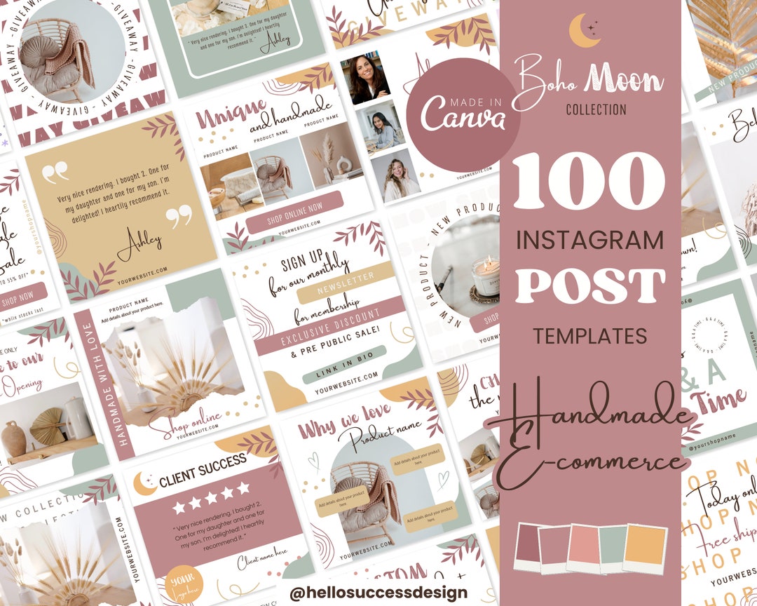 Boho Moon Instagram Post Templates - Natural Modern Feminine Handmade ...