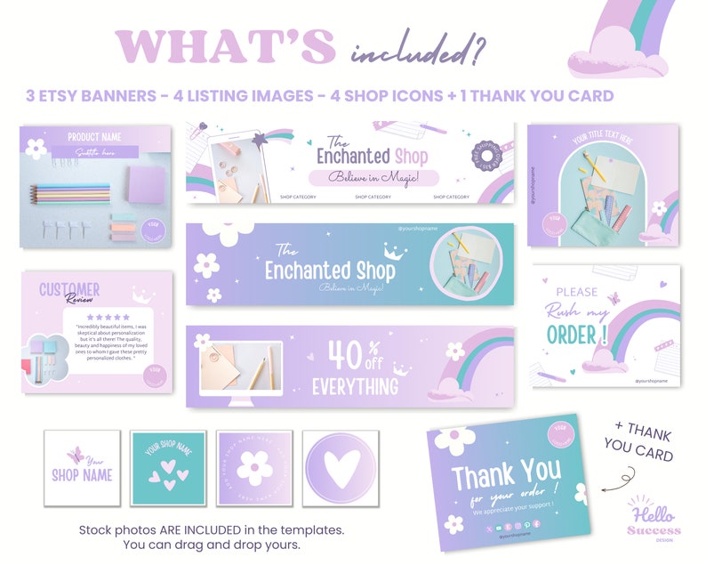 Pastel Etsy Shop Kit Store Banner Canva Template Colorful Digital Small ...