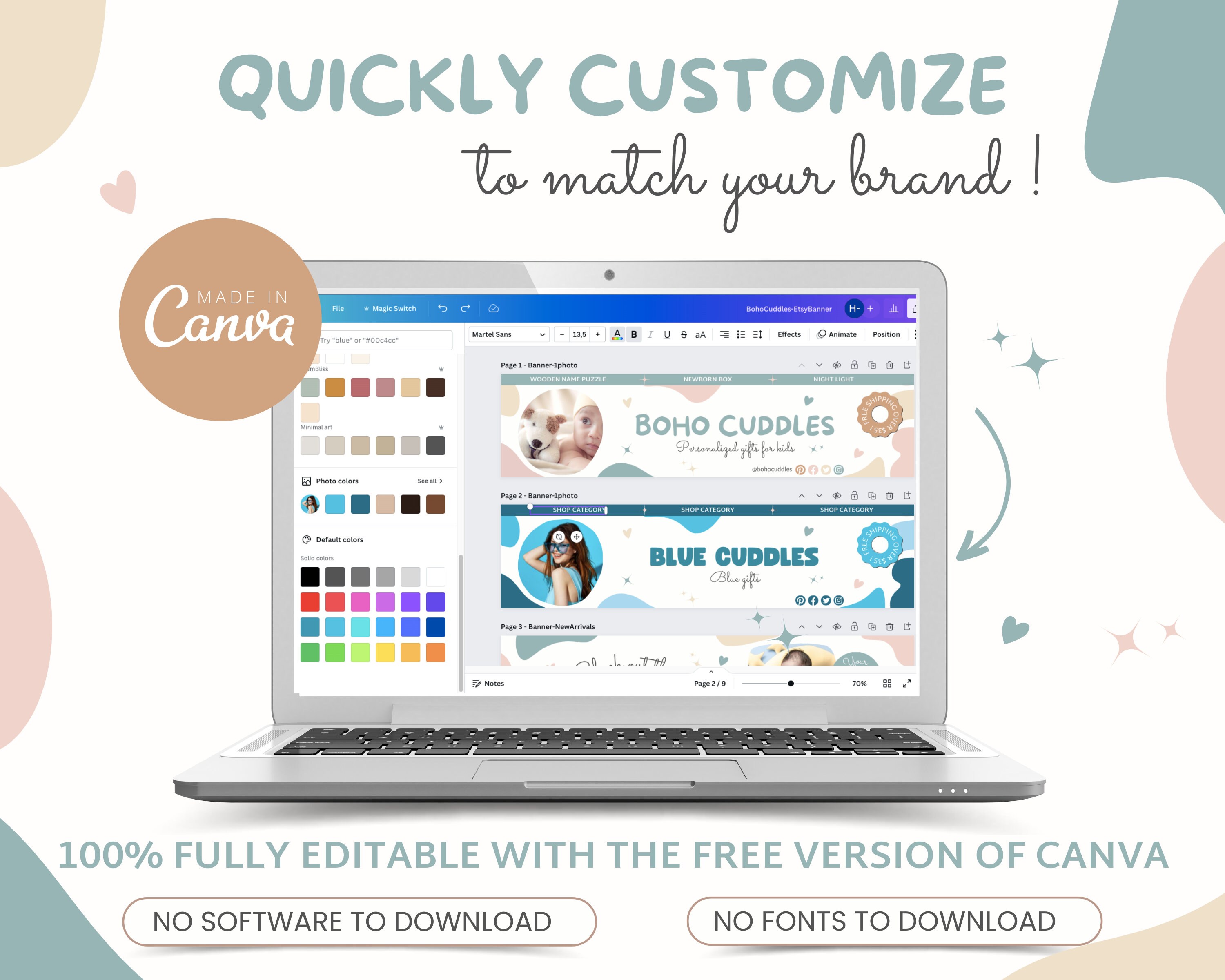 Pastel Boho Etsy Shop Kit Banner Canva Template Handmade for Kid ...