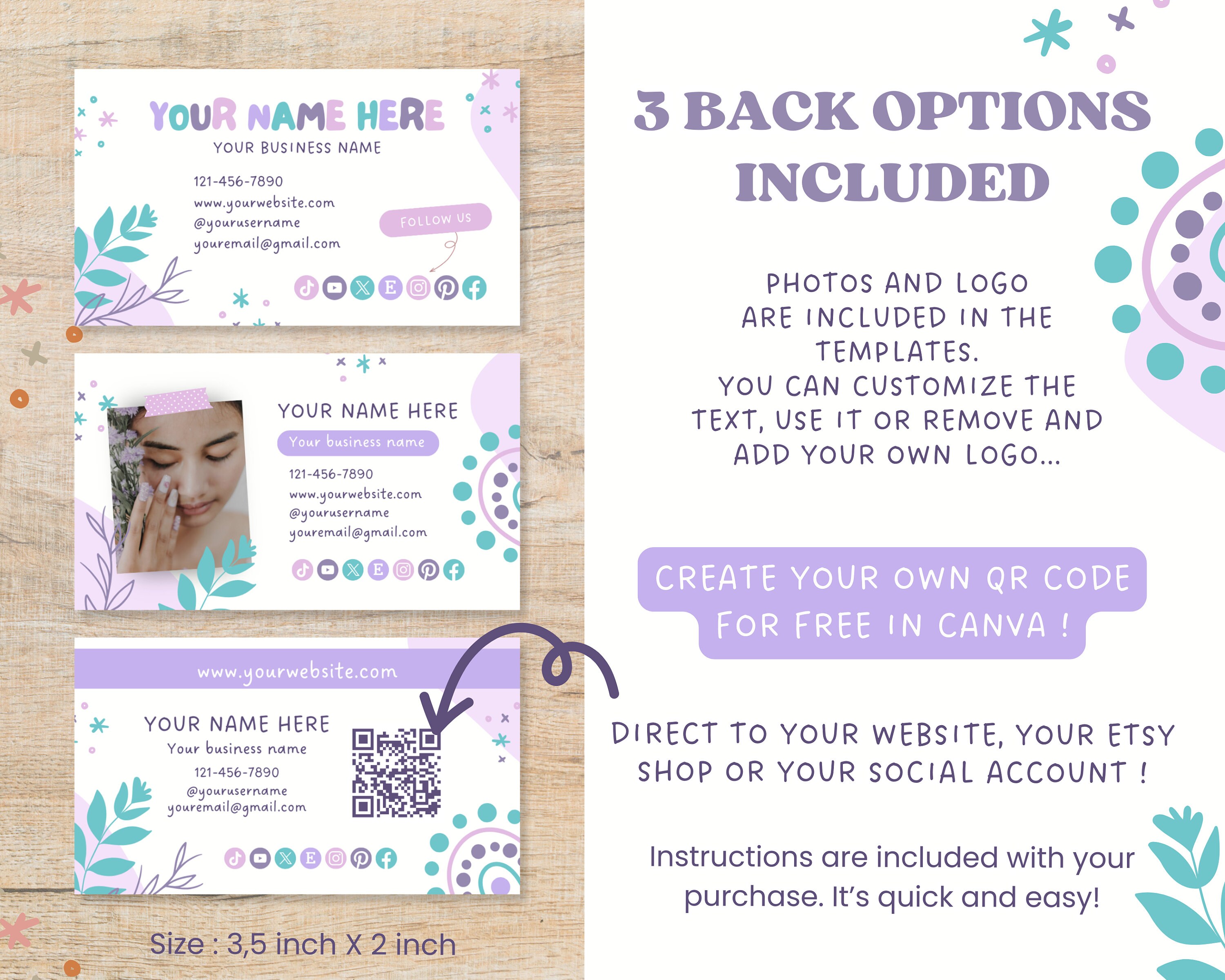Purple Rainbow QR Code Business Card Template, Boho Colorful Bright ...