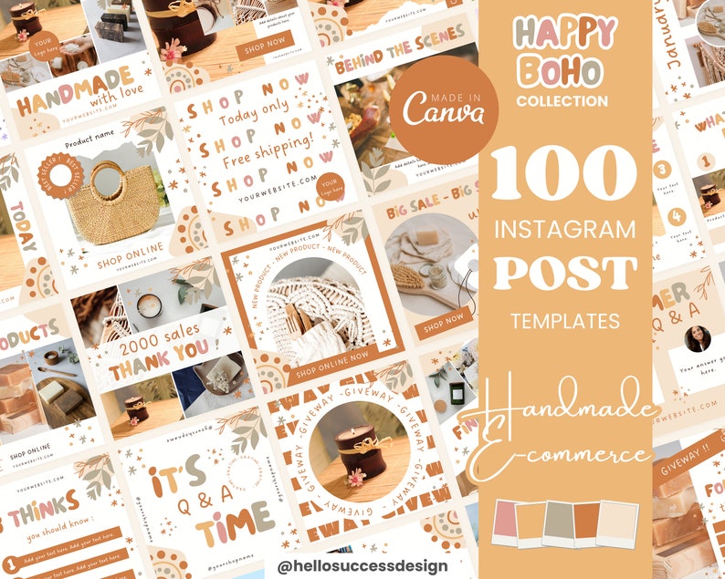Happy Boho Instagram Post Templates Handmade Business Product Shop E ...