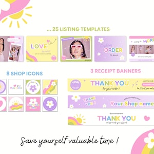 Pastel Rainbow Etsy Shop Bundle Etsy Seller Banner Canva Template ...