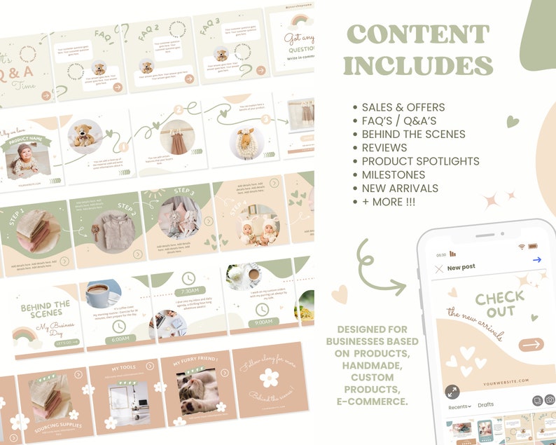 Sage Green Cottagecore Instagram Carousel Post Templates - Kids Baby ...