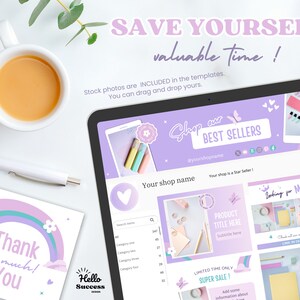 Pastel Etsy Shop Bundle Banner Canva Template Colorful Digital Product ...