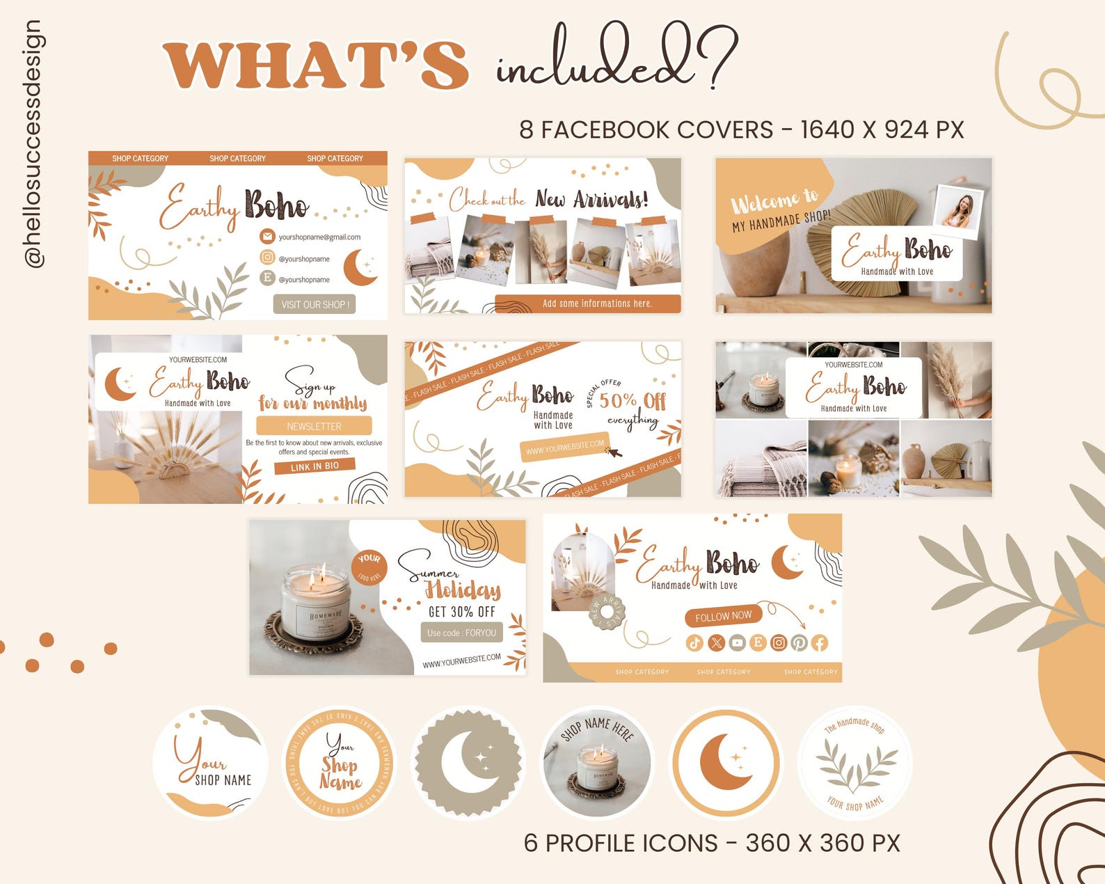 Earthy Boho Facebook Branding Kit, Boho Facebook Banners Social Media ...