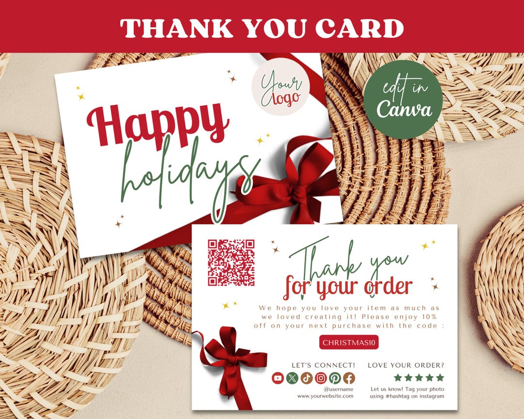 Editable Christmas Thank You Card, Seasonal Thank You Card Canva ...