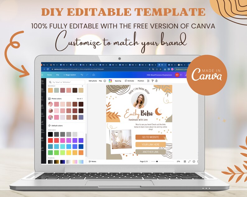 Modern Boho Link in Bio Canva Template - E-shop Natural Earthy Orange ...