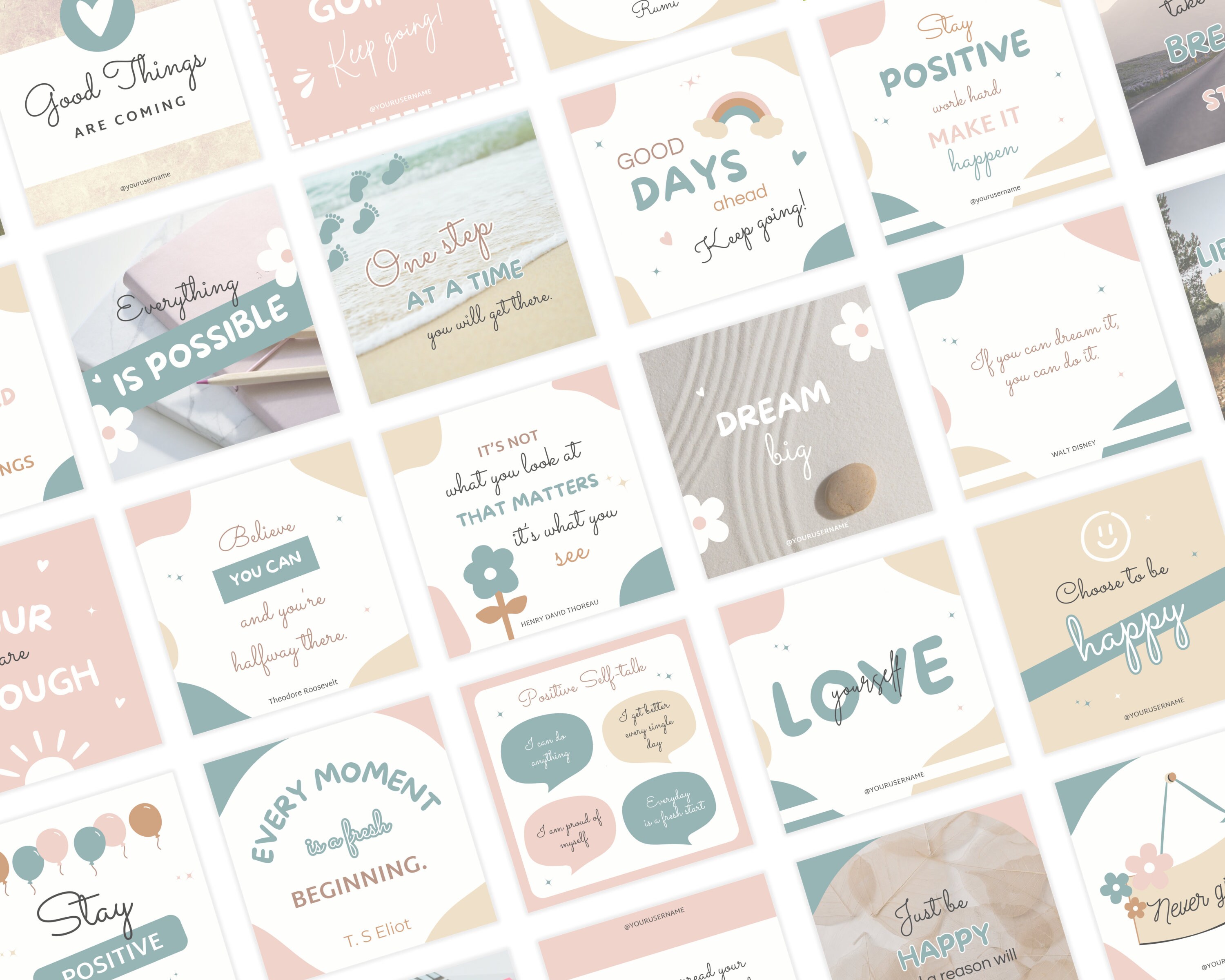 Positive Quotes - Pastel Instagram Post Templates - Good Vibes Self ...