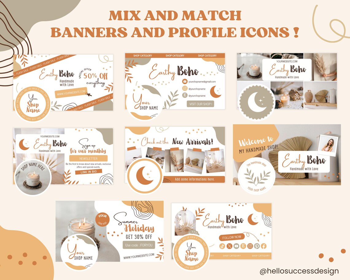 Earthy Boho Facebook Branding Kit, Boho Facebook Banners Social Media ...