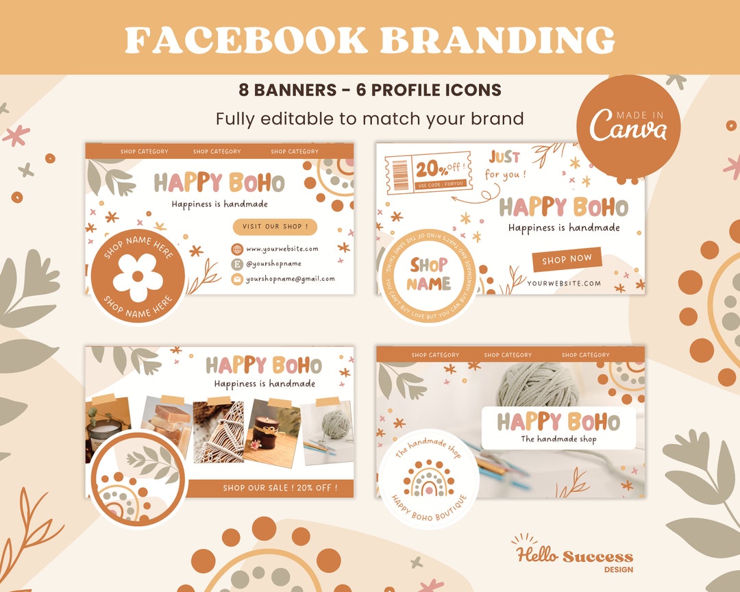 Boho Colorful Facebook Branding Kit -banners Profile Icons Canva ...