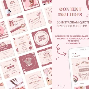 Blush Pink Instagram Quotes Post Templates Handmade Product Business ...