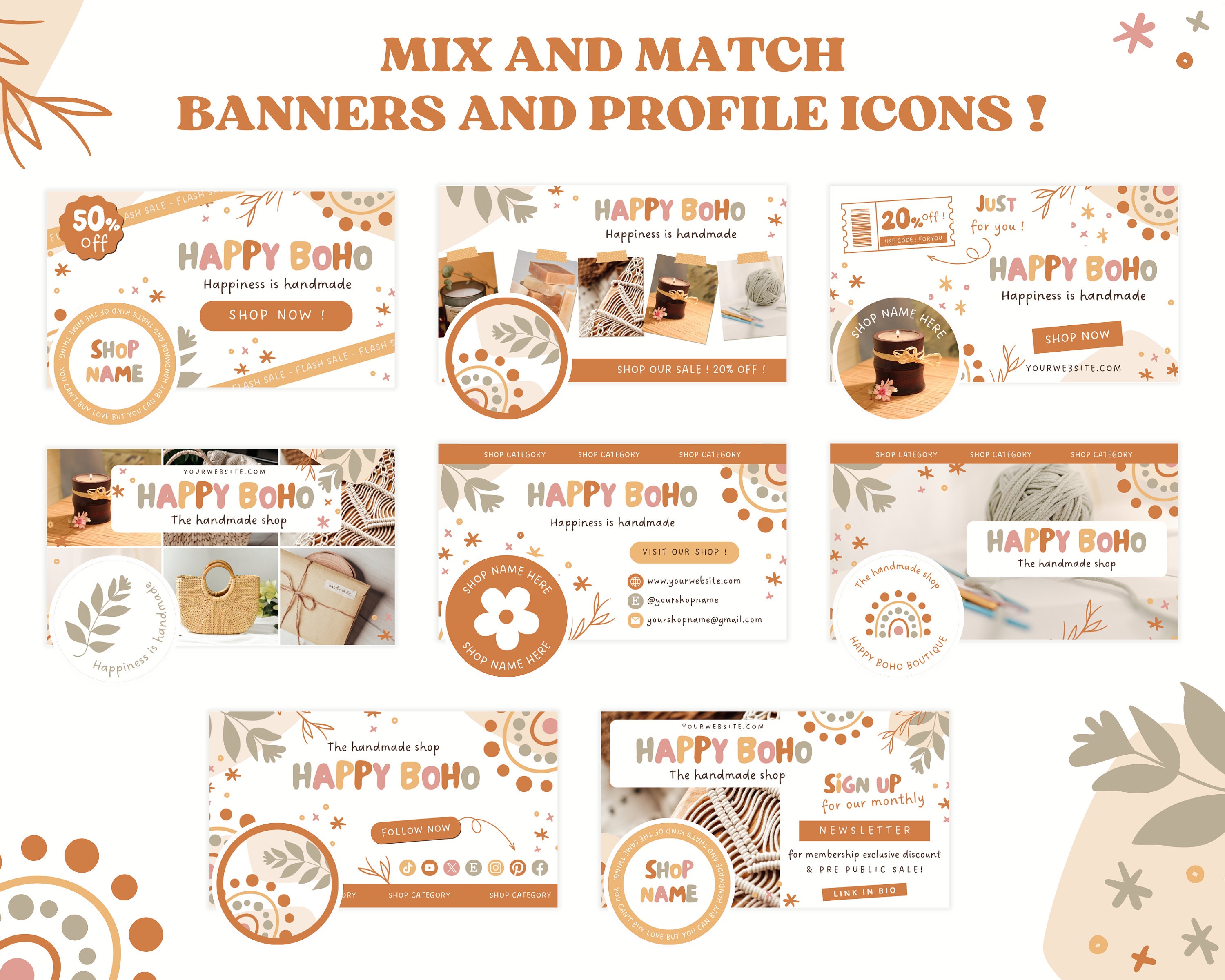 Boho Colorful Facebook Branding Kit -banners Profile Icons Canva ...