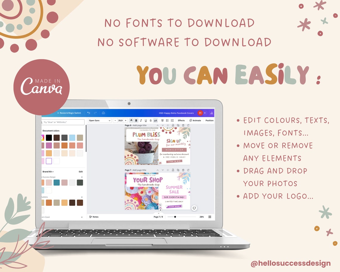 Boho Colorful Facebook Branding Kit -banners Profile Icons Canva ...