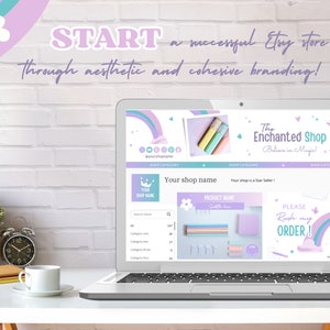 Pastel Etsy Shop Kit Store Banner Canva Template Colorful Digital Small ...