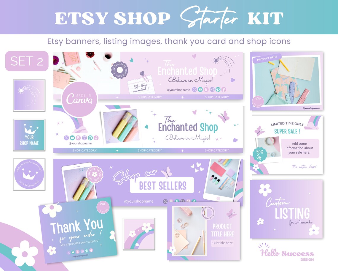 Pastel Etsy Shop Kit 2 Store Banner Canva Template Colorful Digital ...