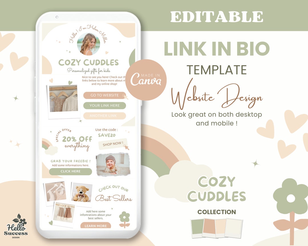 Sage Green Cottagecore Link in Bio Canva Template - Ecommerce Links ...