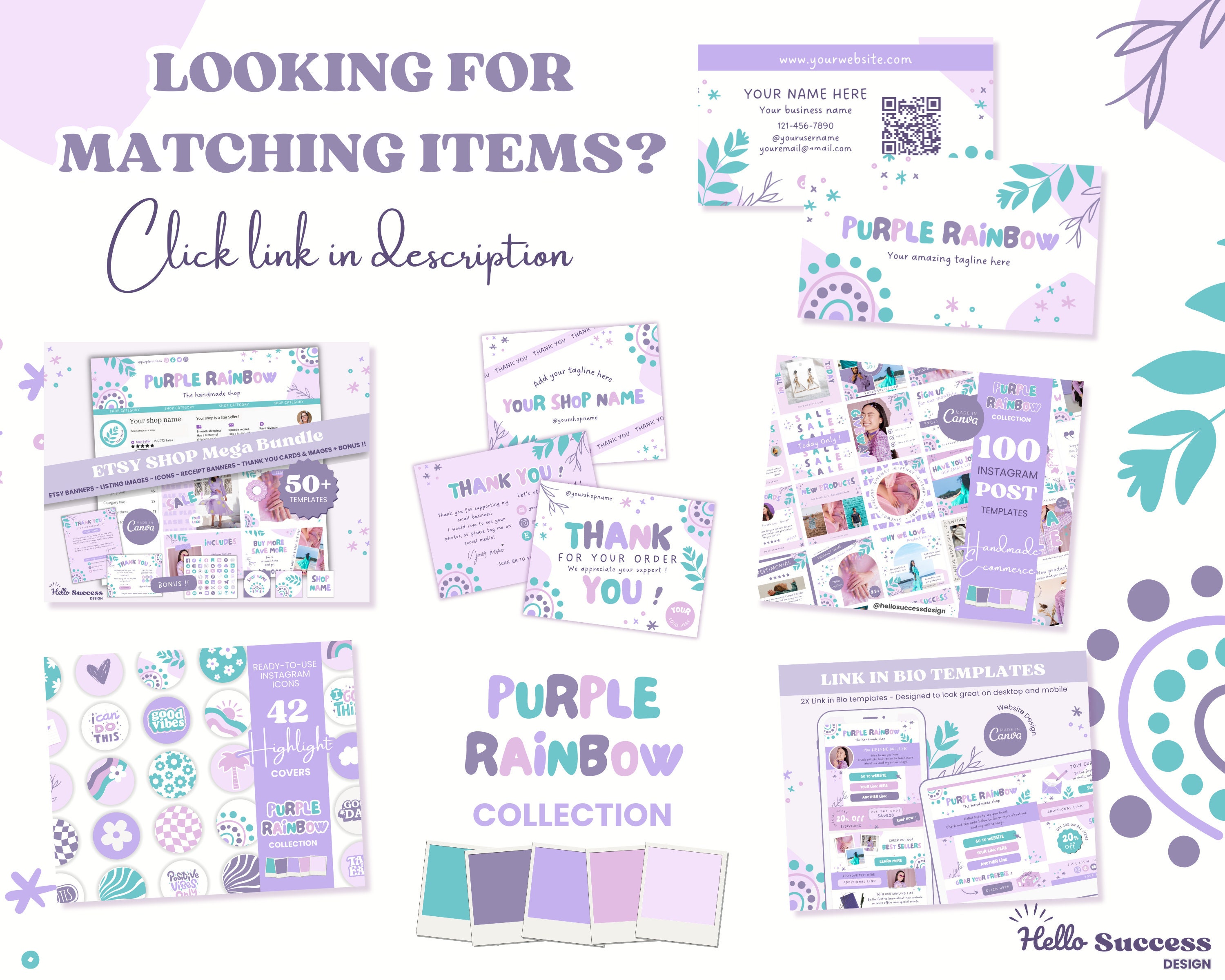 Purple Rainbow QR Code Business Card Template, Boho Colorful Bright ...
