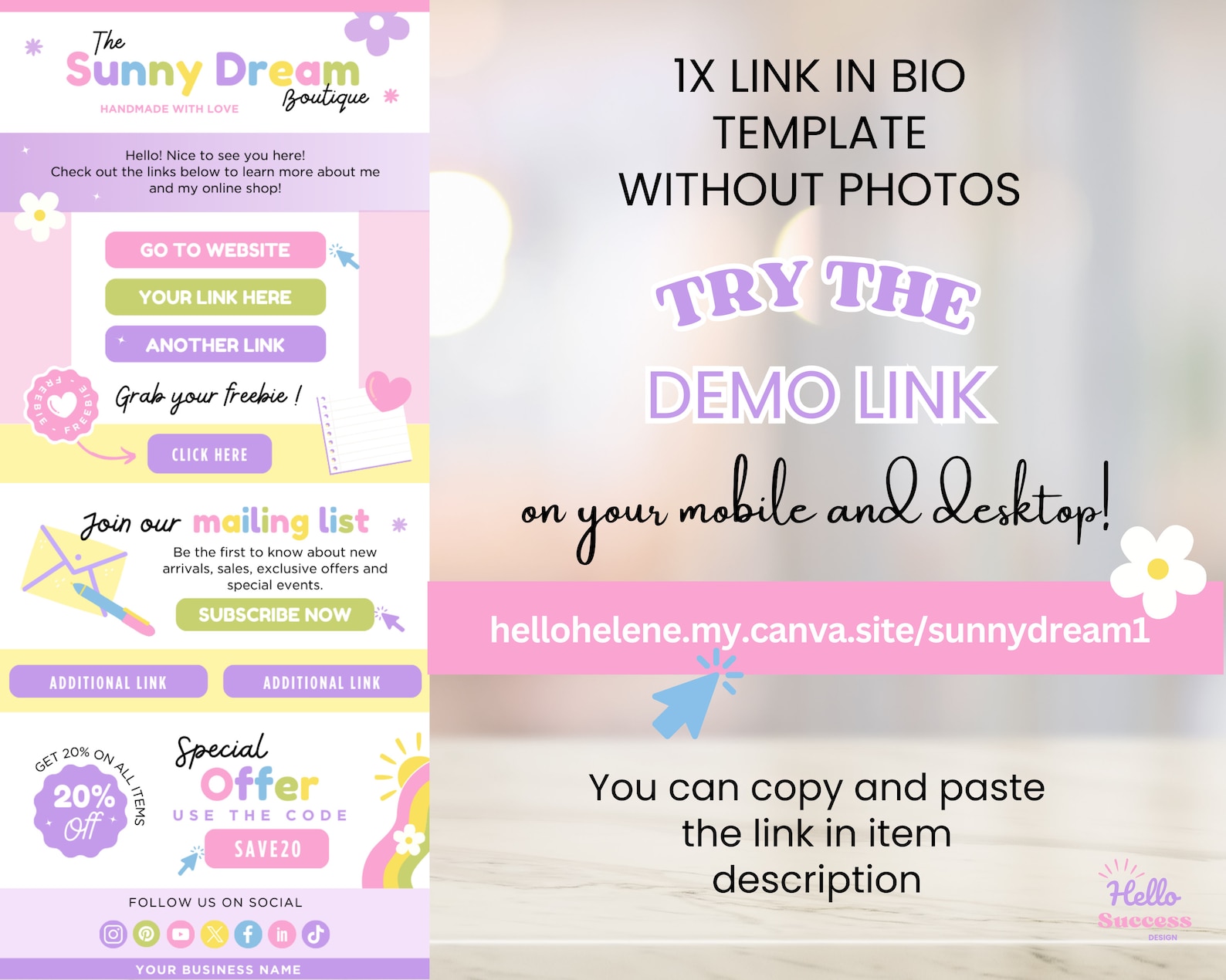 Pastel Link in Bio Canva Templates - Links Website Instagram Landing ...