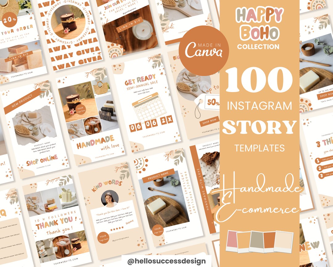 Happy Boho Instagram Story Templates Handmade Business Product Shop E ...